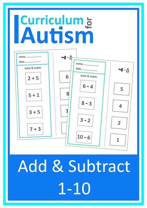 add and subtract 1 10 cut and paste large print number facts worksheets