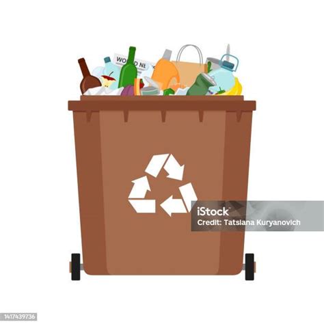 혼합 폐기물이있는 쓰레기통 분류되지 않은 혼합 쓰레기가있는 쓰레기통 벡터 일러스트 레이 션 0명에 대한 스톡 벡터 아트 및 기타 이미지 Istock