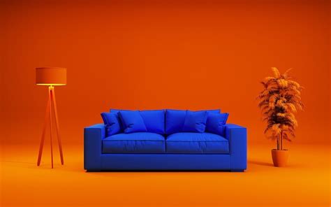 Representación 3d De Un Interior Naranja Monocromático Con Una Flor Y