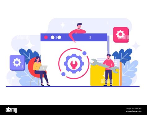 System Maintenance Flat Vector Illustration Error Fixing Trouble