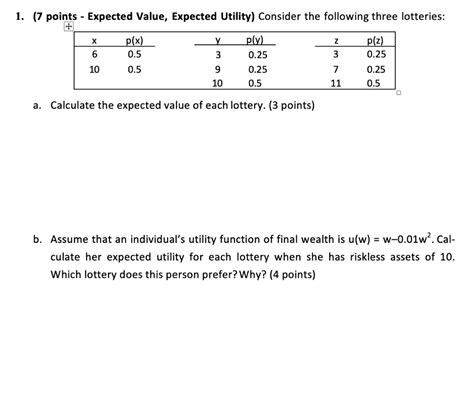 Solved 1 7 Points Expected Value Expected Utility