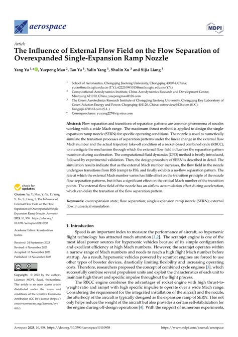 Pdf The Influence Of External Flow Field On The Flow Separation Of Overexpanded Single