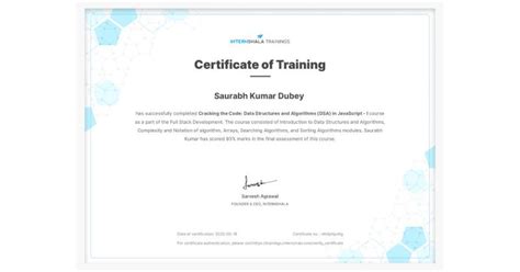 Completed Dsa In Javascript With Internshala Trainings Saurabh Dubey