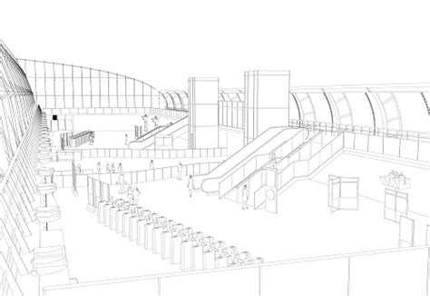 흰색 배경에 고립 된 검은 선에서 역의 윤곽선 사람들과 공항 터미널 3d 벡터 일러스트레이션 공항에 대한 스톡 벡터 아트 및 기타 이미지 Istock