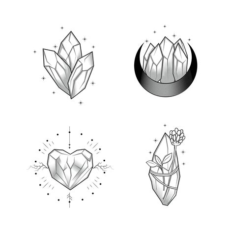 Set Of Crystal Gemstone Tattoo Design Vector Art At Vecteezy