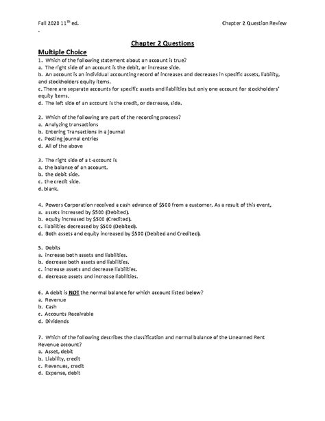 Chapter 2 Question Review Chapter 2 Questions Multiple Choice Which Of The Following