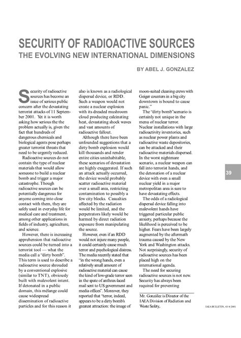 Security Of Radioactive Sources The Evolving New International
