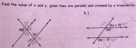 solved find the value of x and y given lines are parallel