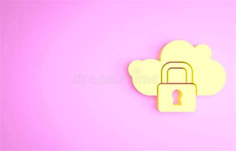 Yellow Cloud Computing Lock Icon Isolated On Pink Background Security Safety Protection