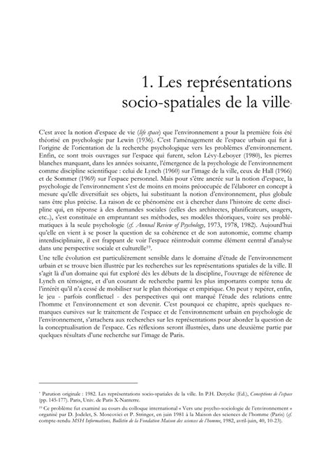 Pdf Les Représentations Socio Spatiales De La Ville