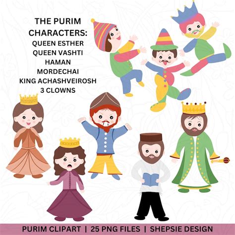 Purim Clipart Bundle Queen Esther Mordechai Hamantashen Png Files