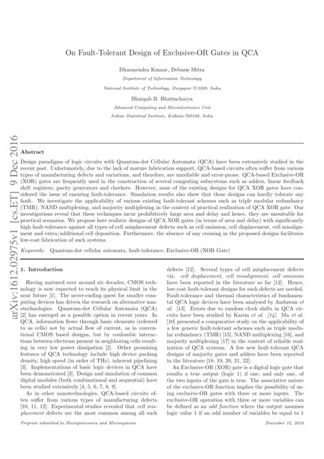 Pdf On Fault Tolerant Design Of Exclusive Or Gates In Qca