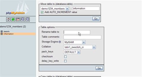 Rename A Database Table With PhpMyAdmin Hosted KB