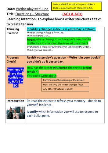 Analysing Structure Aqa Paper 1 Teaching Resources