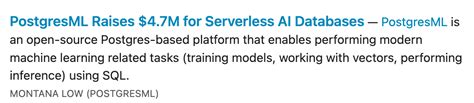 Postgresml｜几乎蹭上了所有热点：向量数据库 Ai Serverless Postgres 知乎