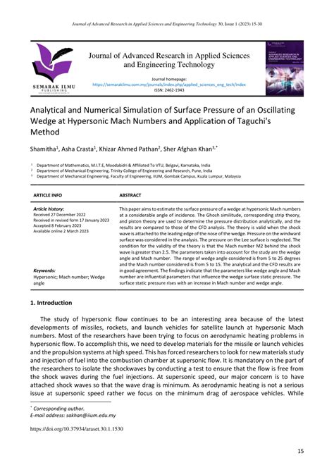 Pdf Analytical And Numerical Simulation Of Surface Pressure Of An