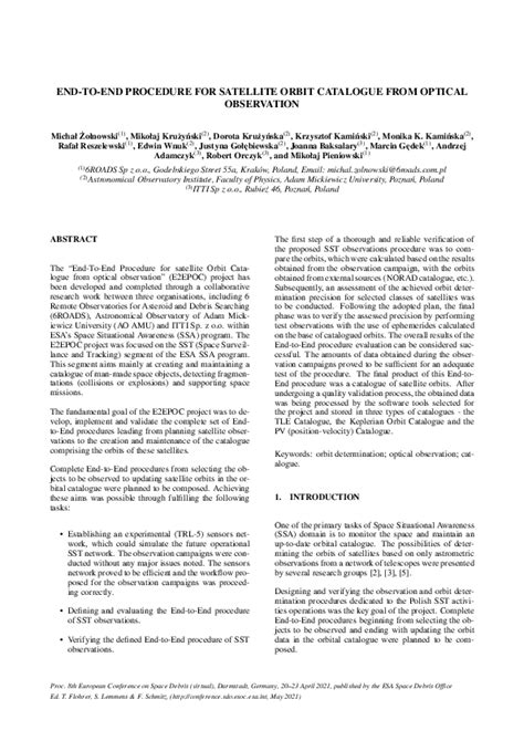 pdf end to end procedure for satellite orbit catalogue from optical
