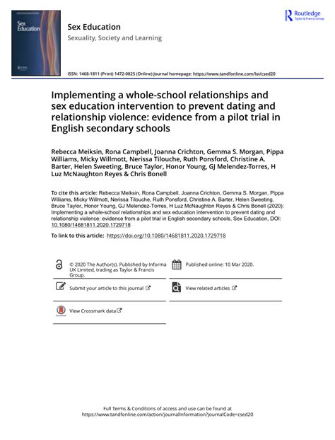 Pdf Implementing A Whole School Relationships And Sex Education
