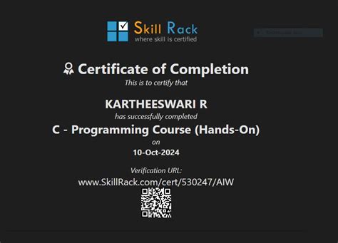 Kartheeswari R On Linkedin Cprogramming Skillrack Certificate