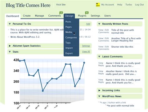 idea for a wordpress dashboard layout and design development wordpress