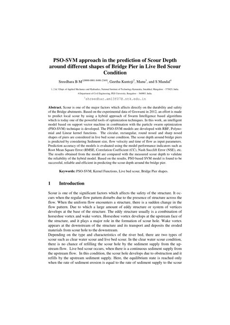 Pdf Pso Svm Approach In The Prediction Of Scour Depth Around Different Shapes Of Bridge Pier