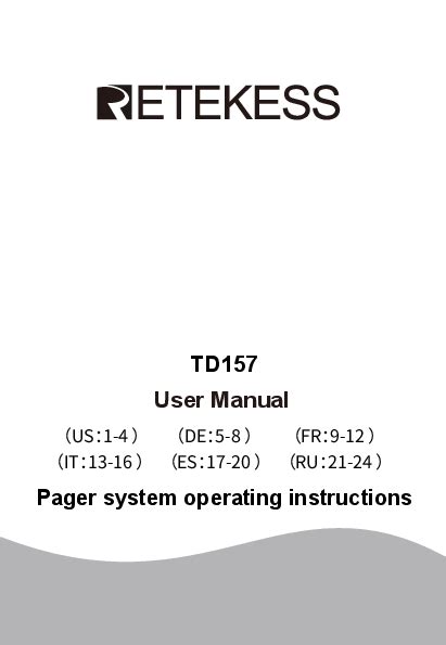 Retekess Td157 User Manual Operating Instructions For Pager System