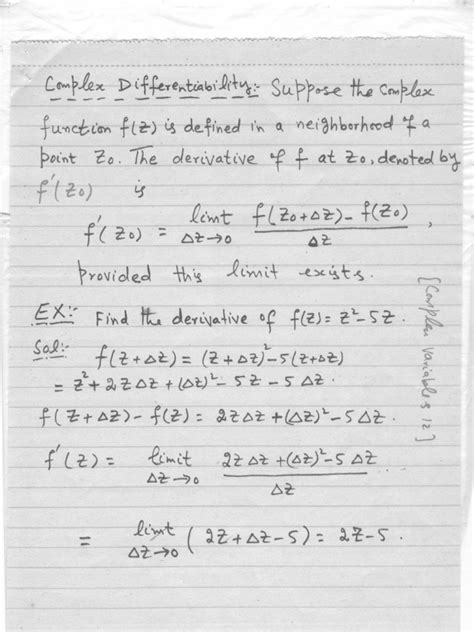differentiability of a function of complex variable pdf
