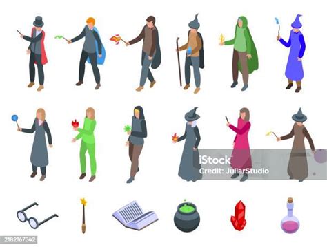 시전 주문 아이콘은 등각 투영 벡터를 설정합니다 마녀 손 마법 3차원 형태에 대한 스톡 벡터 아트 및 기타 이미지 3차원 형태 낚싯줄을 던지기 등측투영법 Istock