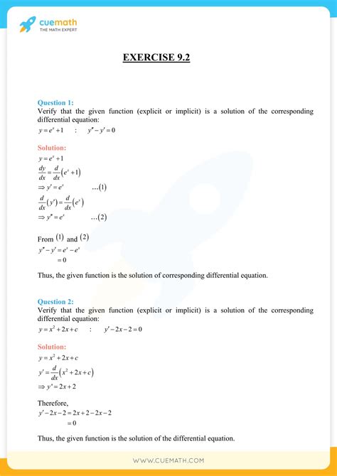 Ncert Solutions For Class 12 Maths Chapter 9 Exercise 92 Differential Equations