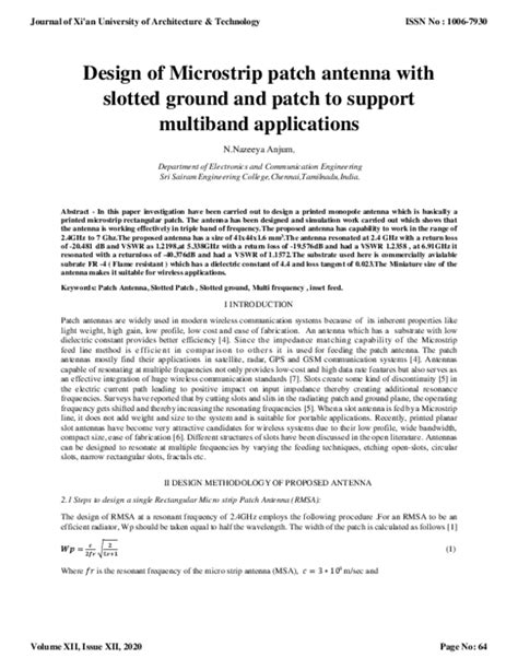 Pdf Design Of Microstrip Patch Antenna With Slotted Ground And Patch To Support Multiband