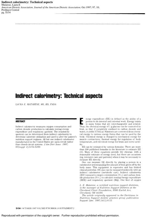 Pdf Indirect Calorimetry