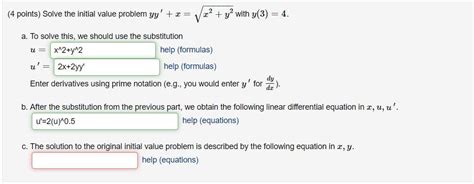 solved 4 points solve the initial value problem yy x