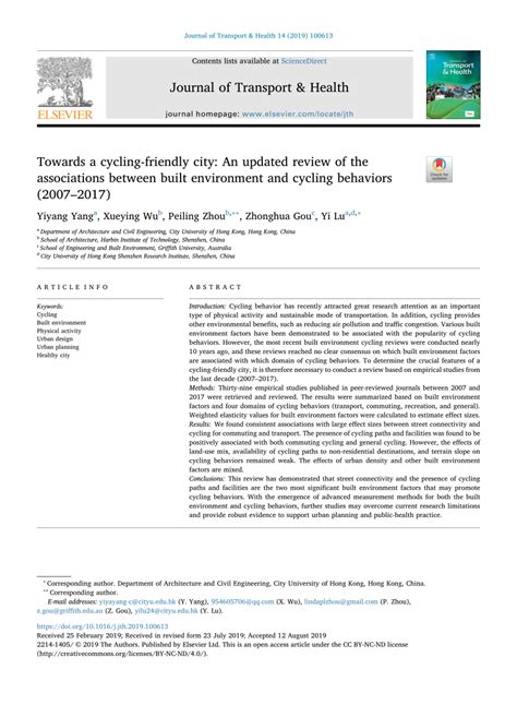 Pdf Towards A Cycling Friendly City An Updated Review Of The Associations Between Built