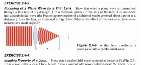Focusing Of A Plane Wave By A Thin Lens Show That
