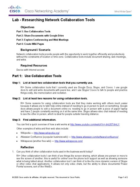 1 1 1 8 Lab Researching Network Collaboration Tools Pdf Collaboration Wiki