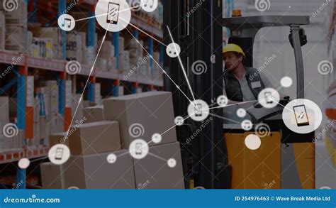 Animation Of Network Of Connections Over Caucasian Male Worker In