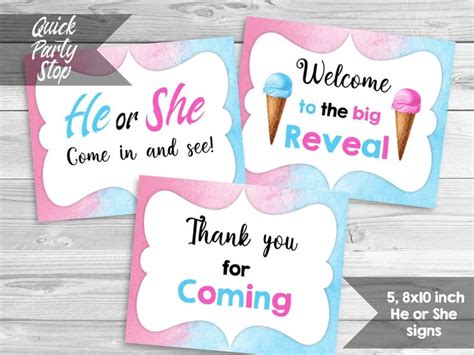 He Or She Gender Reveal Signs X Printable Etsy Gender Reveal Signs Printable Signs