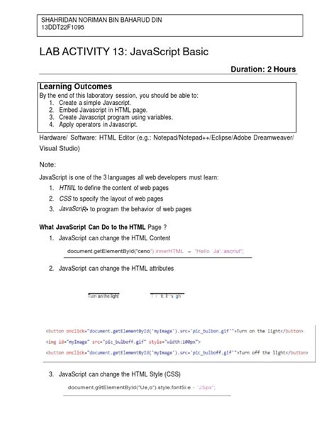 Activity 1 Javascript Basic Pdf Html Java Script