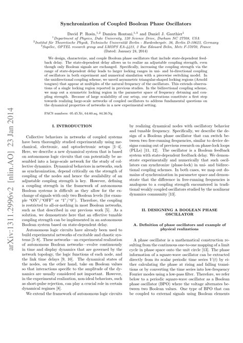 Pdf Synchronization Of Coupled Boolean Phase Oscillators
