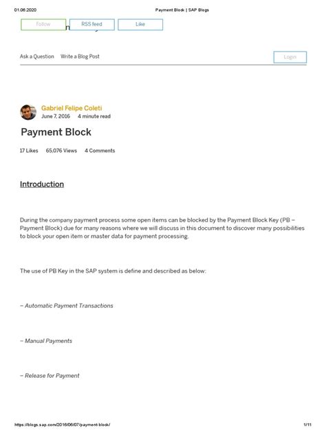 Payment Block Sap Blogs Pdf Payments Invoice