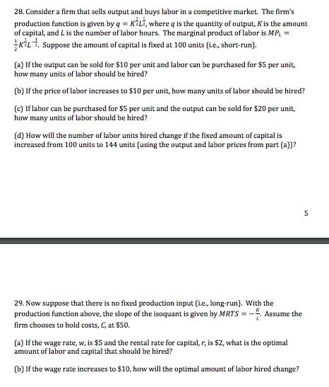 solved 28 consider a firm that sells output and buys labor