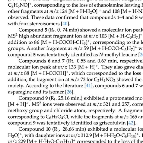 Metabolites Tentatively Identified In Dichloromethane Fraction Using Download Scientific