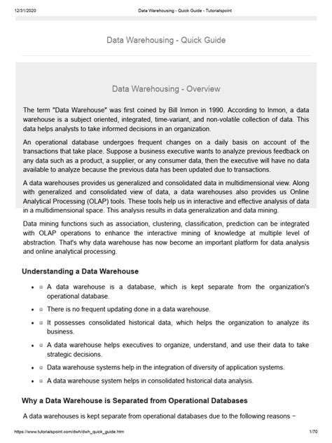 Data Warehousing Quick Guide Pdf Data Warehouse Databases