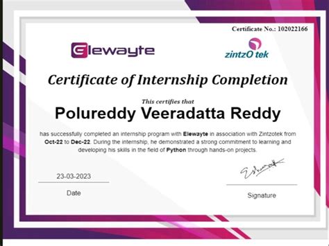Polureddy Veeradatta Reddy On Linkedin Internship Elewayte