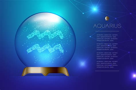 물병자리 조디악 로그인 매직 유리 공 포춘 텔러 컨셉 디자인 그림 복사 공간 벡터 Eps 10 블루 그라데이션 배경 결정체에 대한 스톡 벡터 아트 및 기타 이미지 Istock
