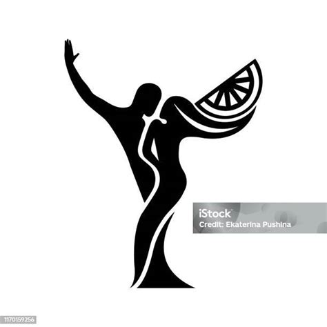 벡터에서 춤추는 커플의 흑백 실루엣 댄스 스튜디오용 흑백 로고 라틴어 볼룸 댄스 라벨 기호 스티커 남자와 여자가 춤을 추고 있습니다 탱고 춤에 대한 스톡 벡터 아트 및 기타