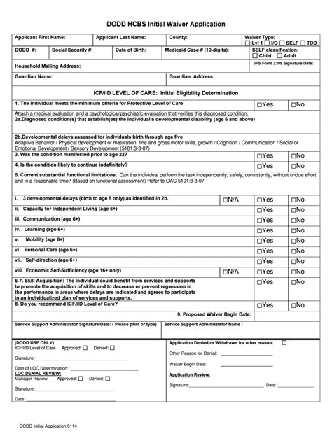 Fillable Online Doddportal Dodd Ohio Dodd Hcbs Initial Waiver Application Fax Email Print