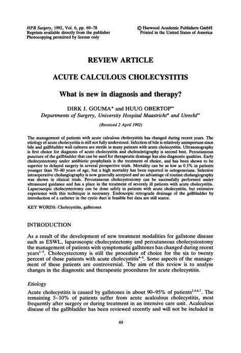 Pdf Acute Calculous Cholecystitis What Is New In Diagnosis And Therapy