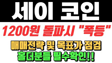 세이코인 1200원 돌파시 폭등한다 매매전략 및 목표가 점검 홀더분들 필수확인 세이 세이코인 세이코인분석 세이코인전망