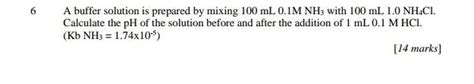 Solved A Buffer Solution Is Prepared By Mixing ML MNH Chegg Com